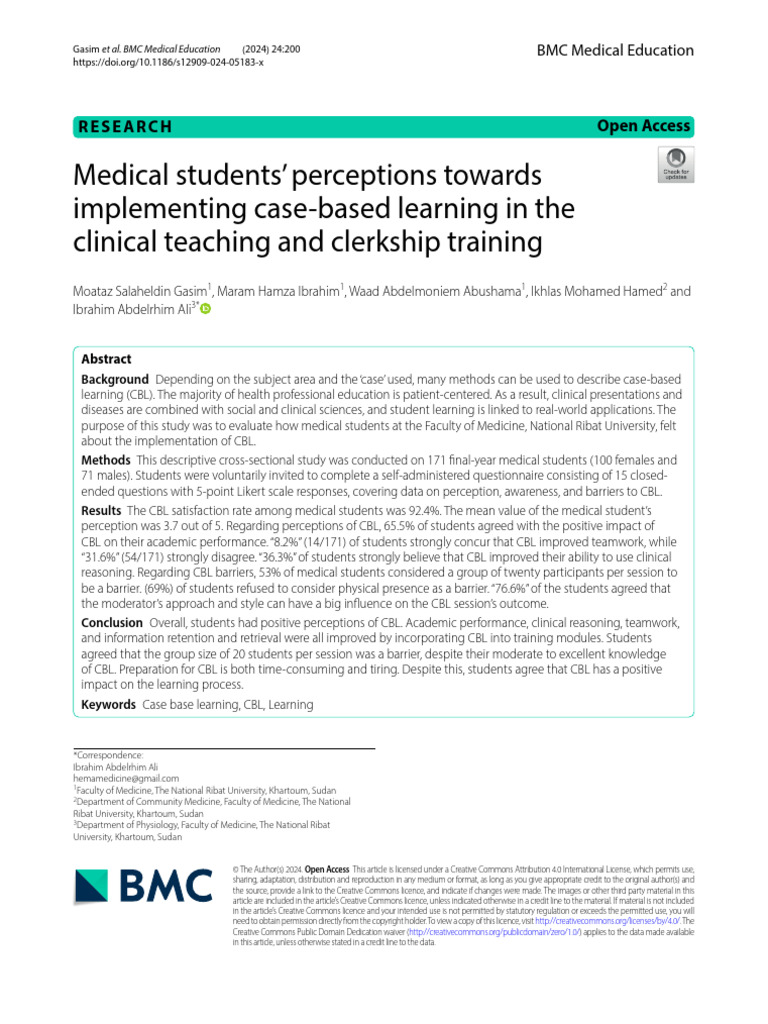 Medical Students' Perceptions Towards Implementing Case-Based Learning ...