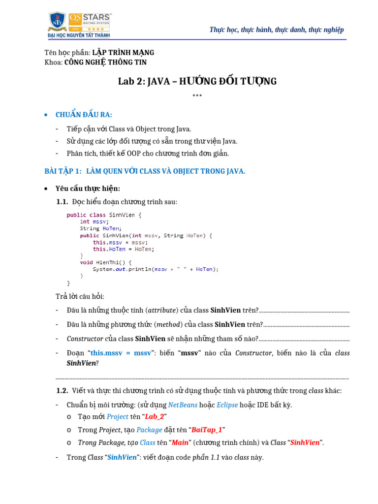 Lab 2-Java Lap trinh huong doi tuong-V2025 | PDF
