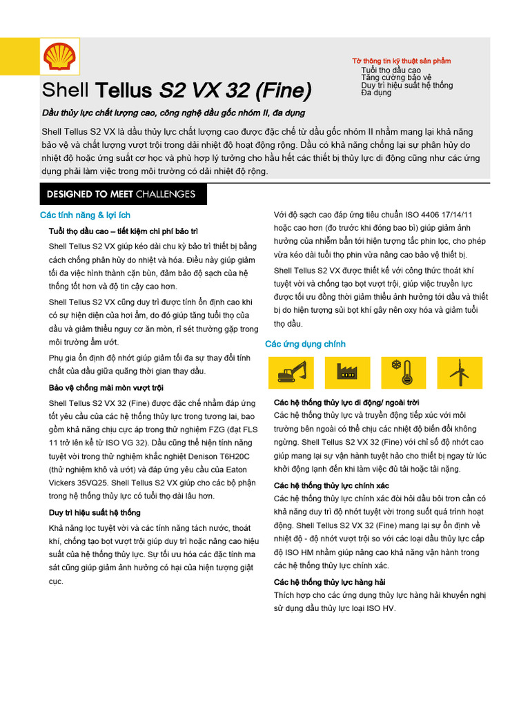 TDS - Shell Tellus S2 VX 32 (Fine) - VI | PDF