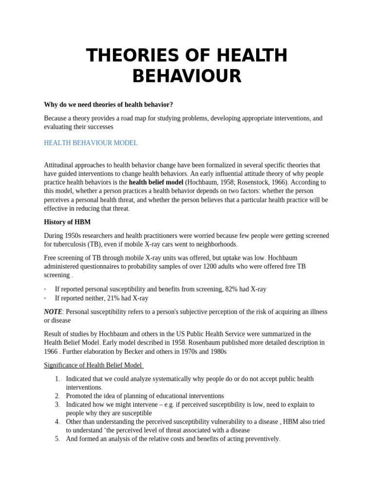 Health Behavior Theories Explained | PDF | Attitude (Psychology ...