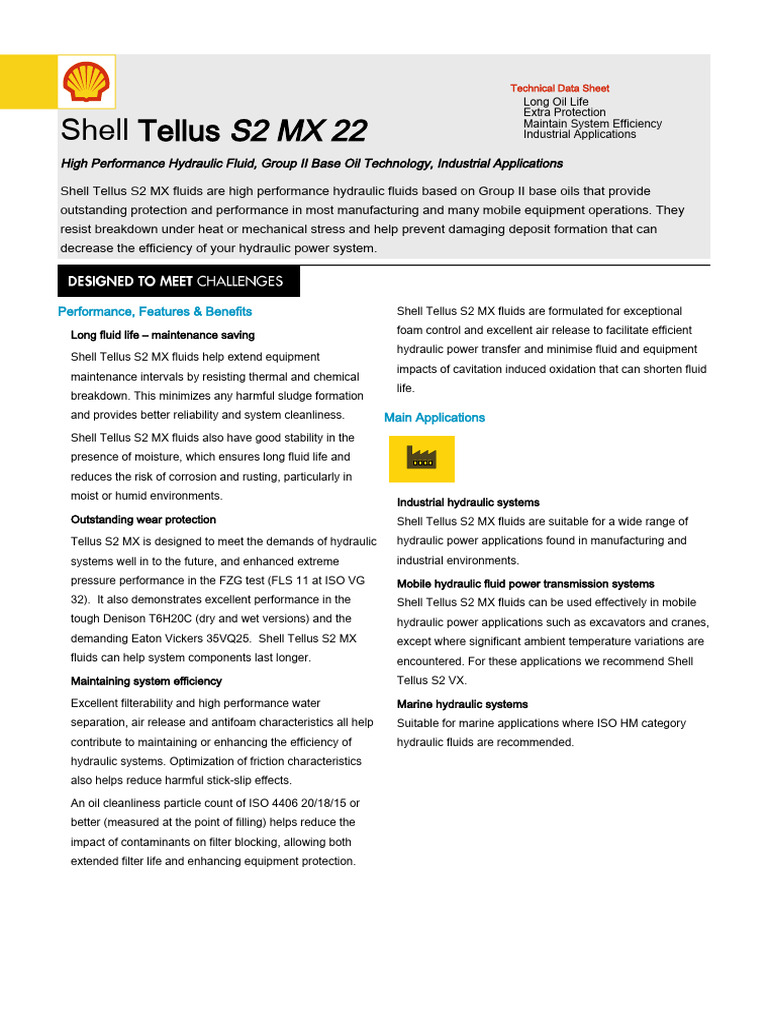 TDS - Shell Tellus S2 MX 22 - EN | PDF | Mechanical Engineering | Materials