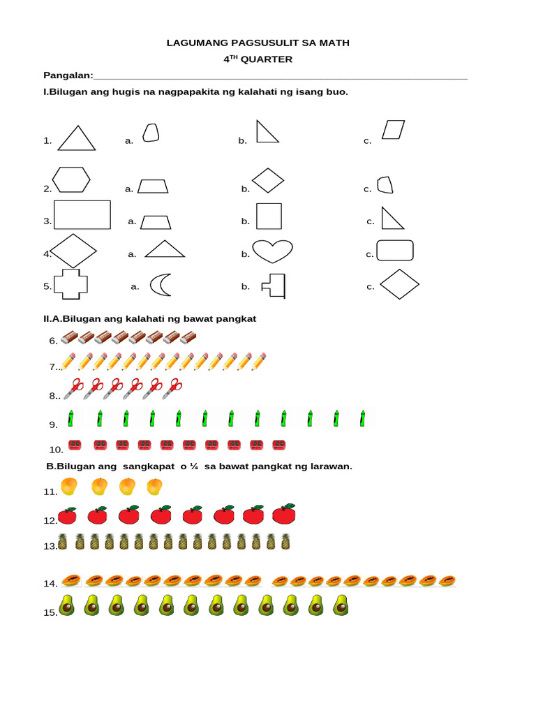 Lagumang Pagsusulit Sa Math 4TH Q | PDF