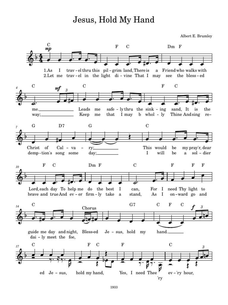 Jesus Hold My Hand Key of F With Chords | PDF