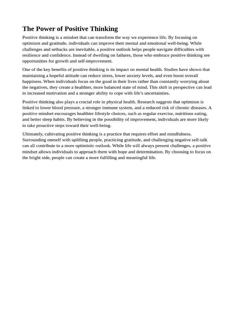 The Power of Positive Thinking | PDF