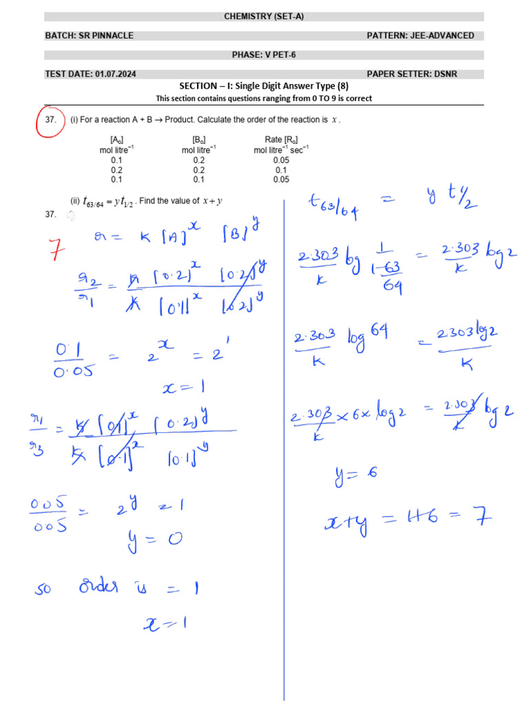 JEE Advanced Chemistry Test Paper | PDF | Amine | Reaction Rate