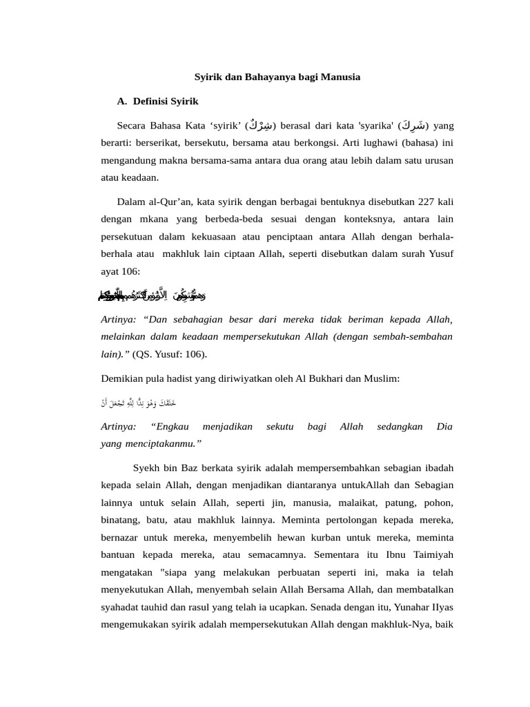 Contoh Syirik Besar dan Kecil | PDF