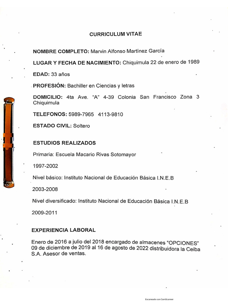 Currículum Vitae de Marvin Alfonso Martínez García | PDF