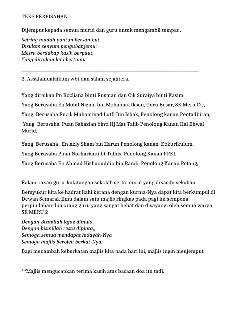 Teks Juruacara Majlis Persaraan | PDF