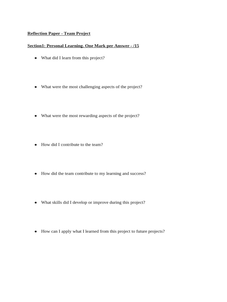 Reflection on Team Project Learning | PDF