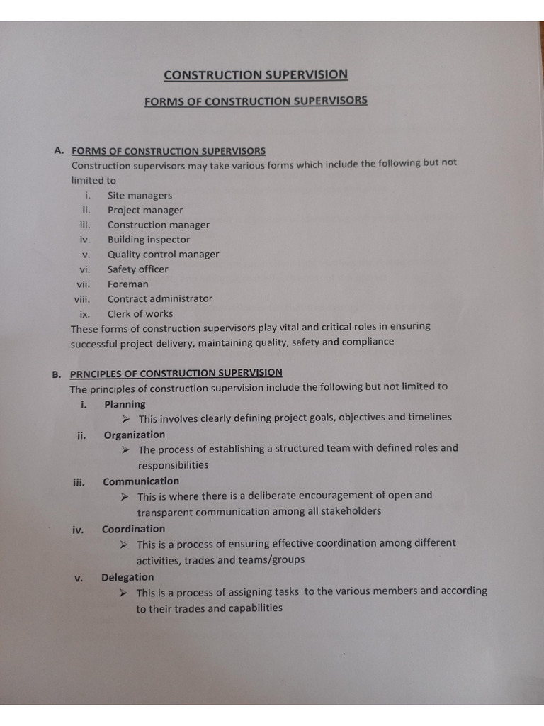 Construction Supervision Notes | PDF