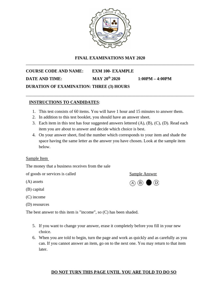 Paper 1 Exam Cover Sheet Template | PDF