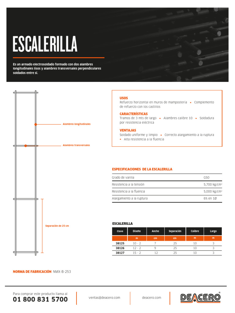 Escalerilla Deacero Ficha Tecnica | PDF | Materiales | Ingeniería mecánica