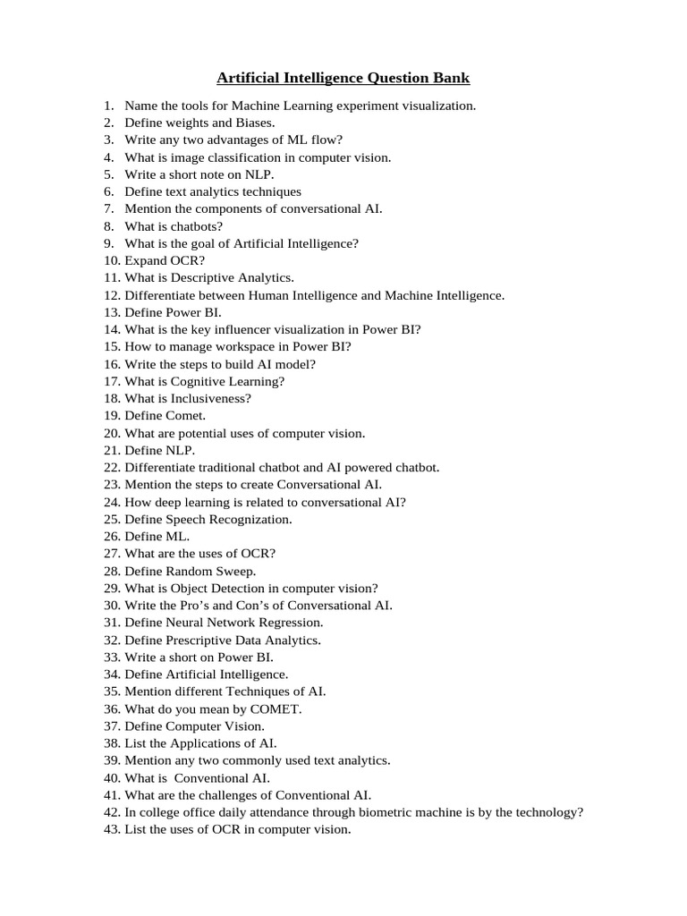 Artificial Intelligence Question Bank | PDF