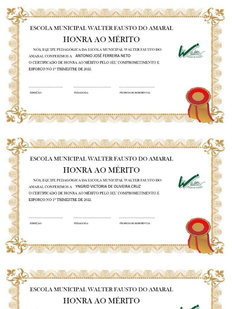 Certificado de Honra Ao Merito | PDF