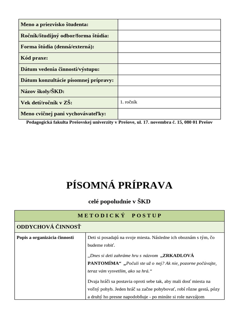 Písomná Príprava - 6 | PDF