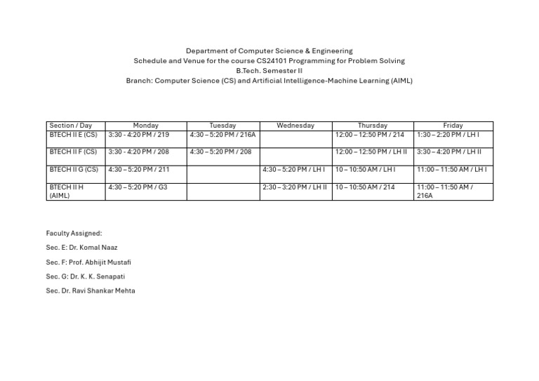 BT II PPS CSE-AIML Schedule SP25 | PDF