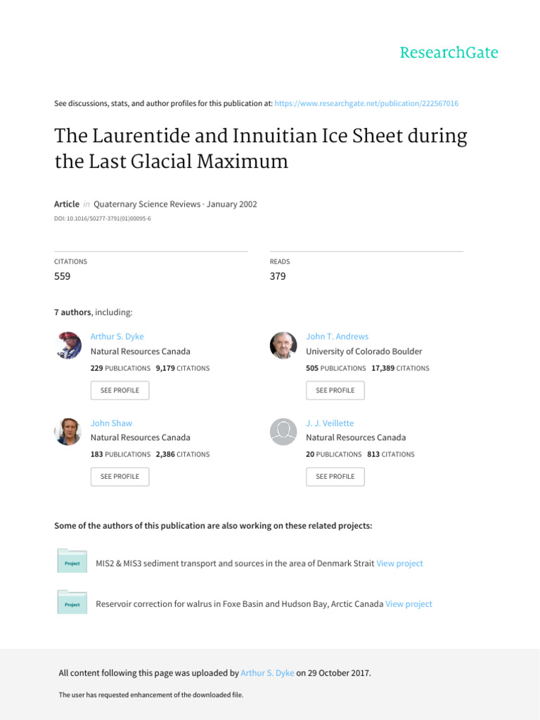 Dyke-et-Al-2002-The Laurentide and Innuitian Ice Sheet During the | PDF | Hydrology | Earth Sciences