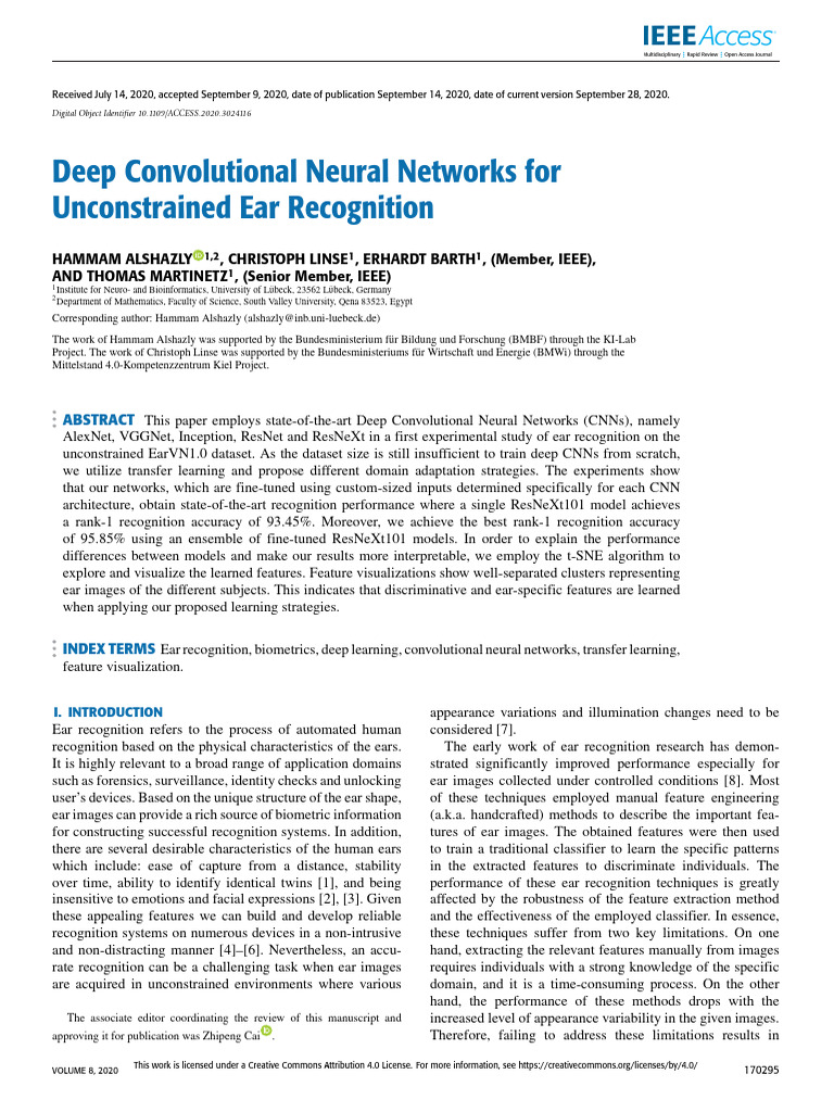 Deep Convolutional Neural Networks for Unconstrained Ear Recognition(2020) | PDF | Learning ...