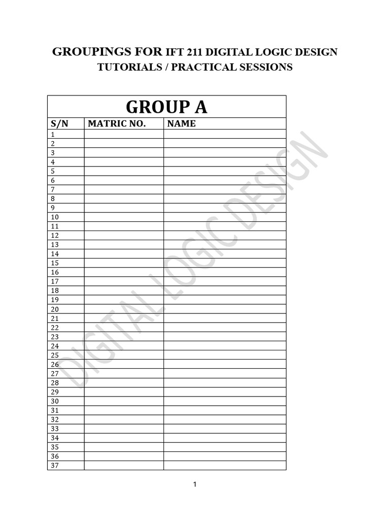 Ift 211 Digital Logic Design Groupings 24 - 25 | PDF
