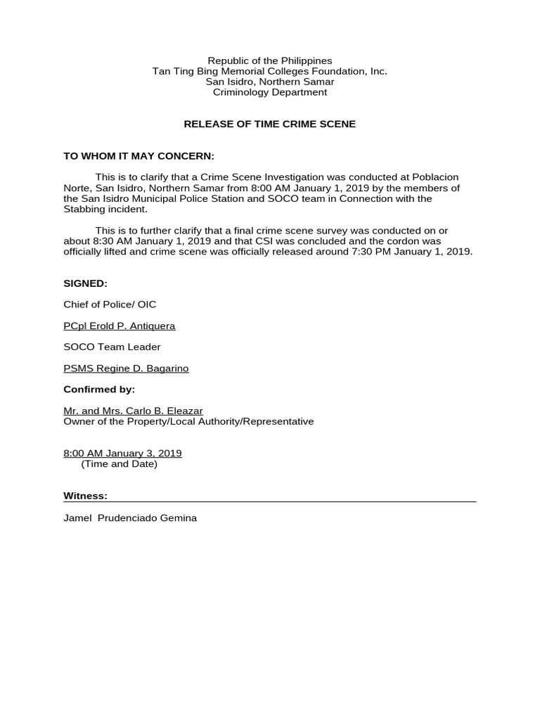 Release of Time Crime Scene | PDF