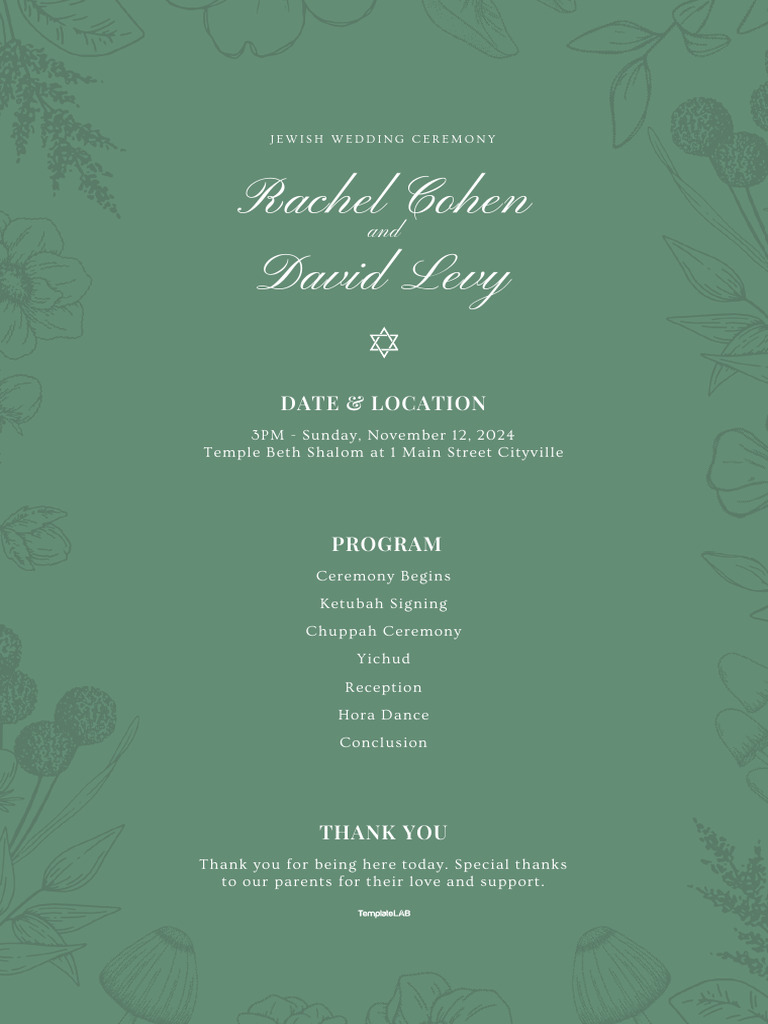 Jewish Wedding Program Template | PDF