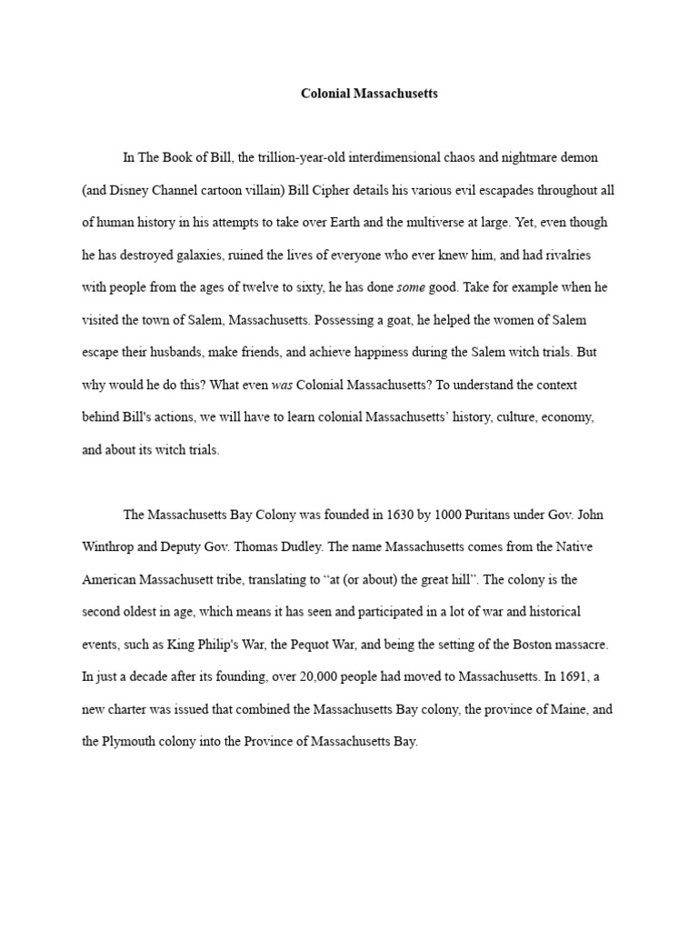 Colonial Massachusets | PDF | Massachusetts Bay Colony