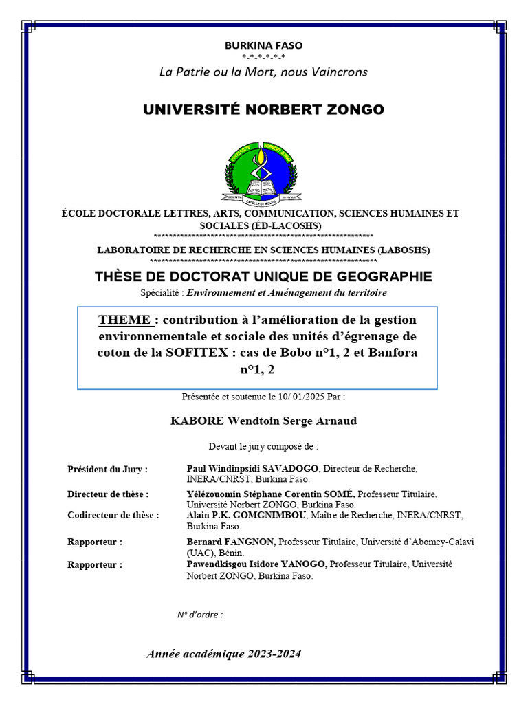 THESE DE DOCTORAT VERSION DEFINITIVE Kabore Arnaud | PDF ...
