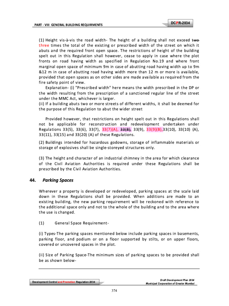 DCPR - 2034 Car Parking Spaces | PDF | Parking