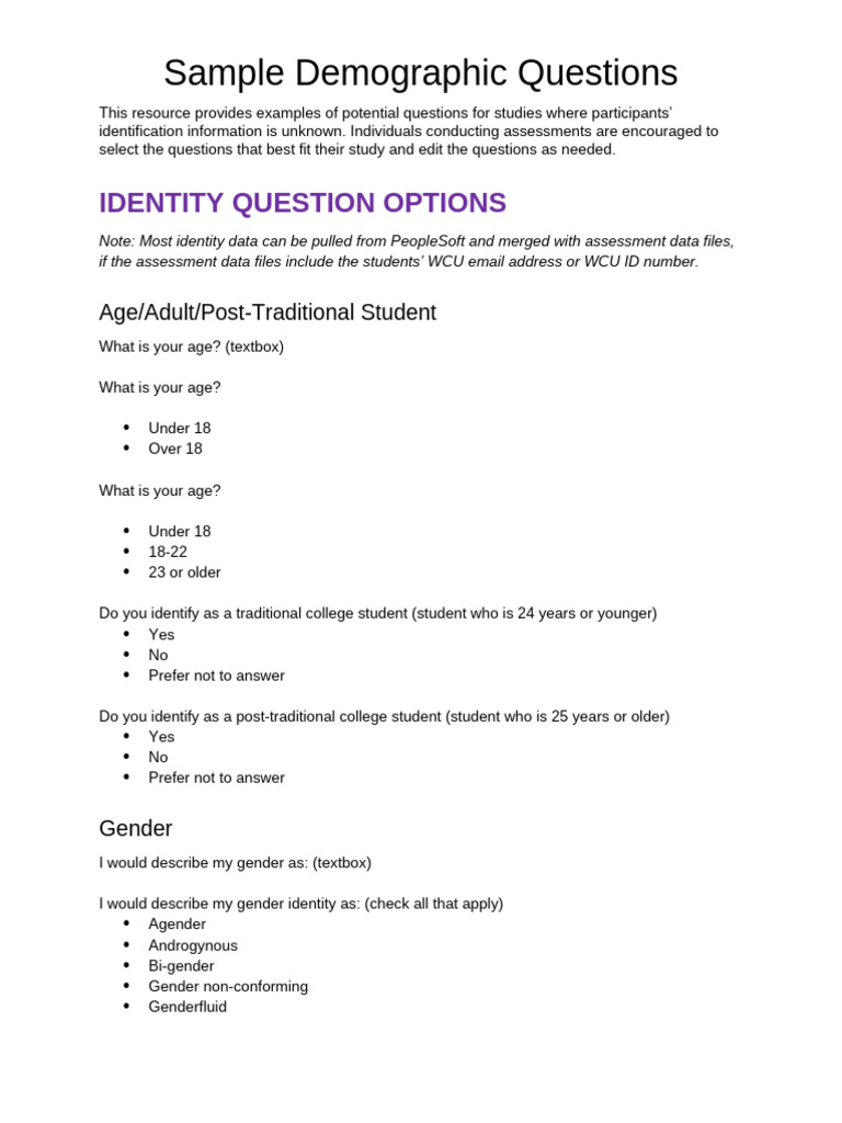Sample Demographic Questions | PDF | Race And Ethnicity In The United ...