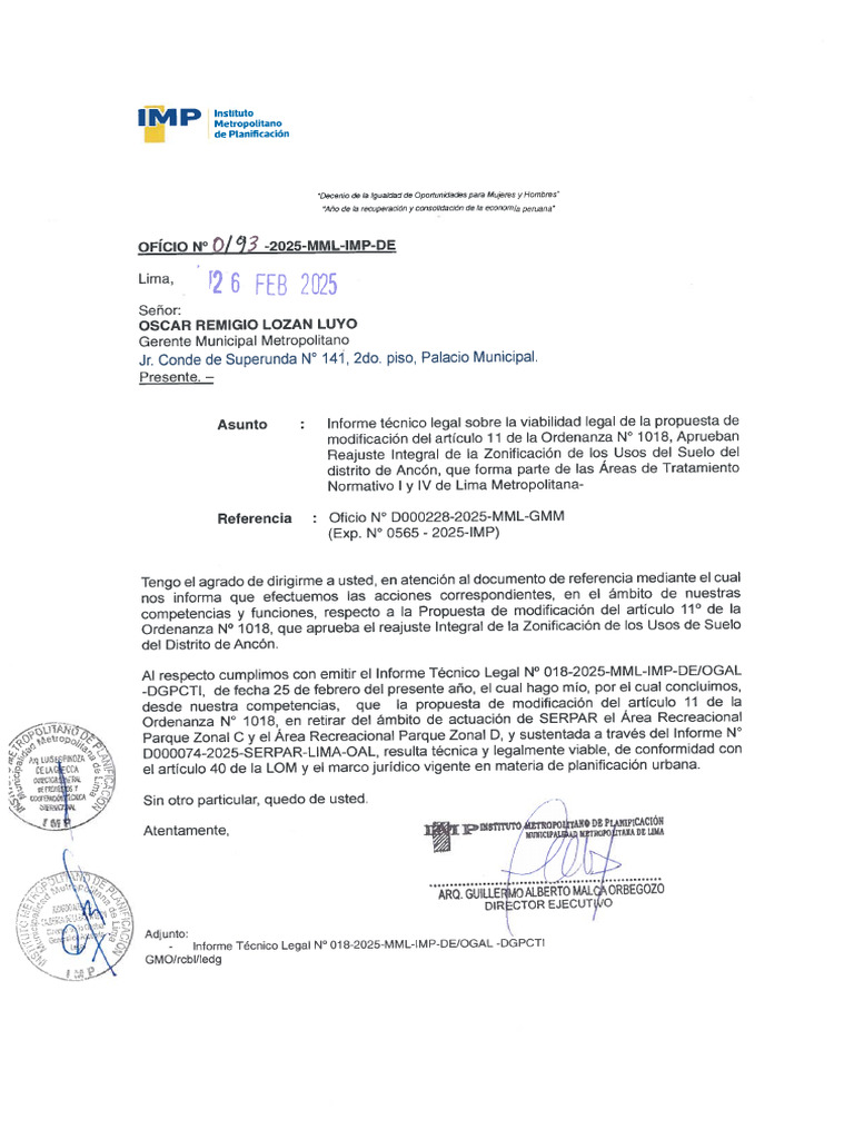 Oficio N°193-2025-Mml-Imp-De | PDF