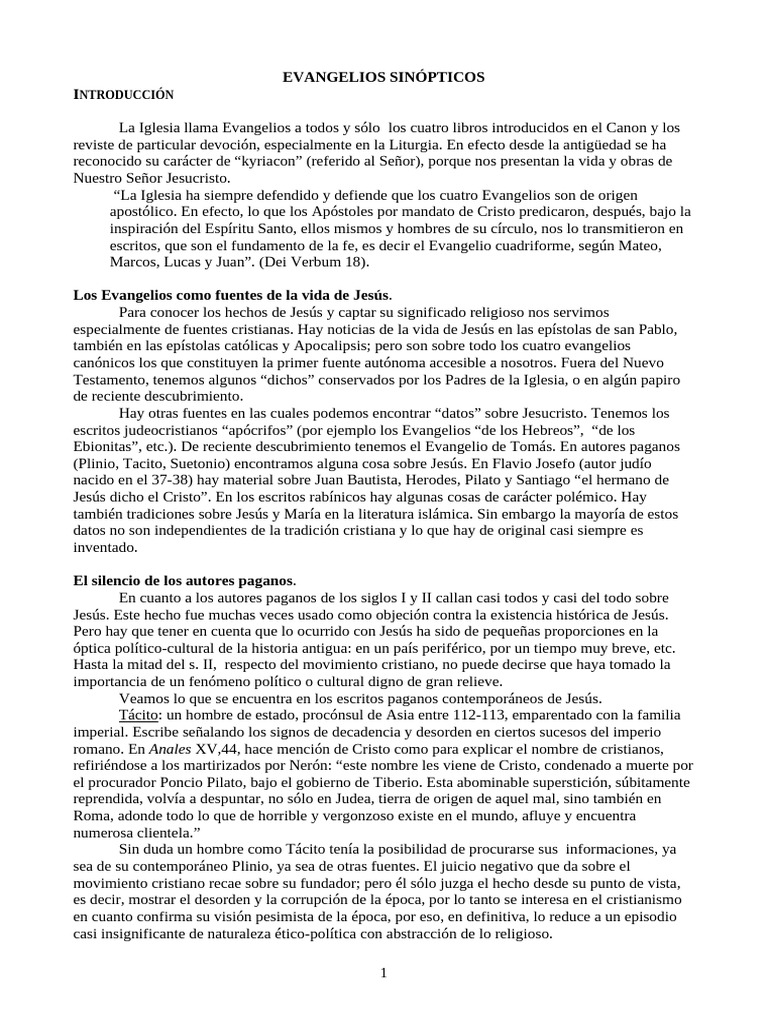 Evangelios Sinópticos | PDF | Jesús | Evangelios