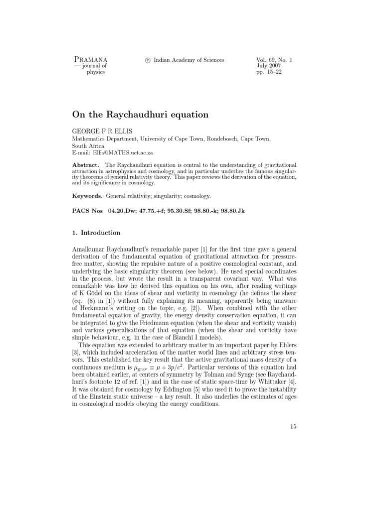 Ray Chaudhuri Equation | PDF | Universe | Physical Cosmology