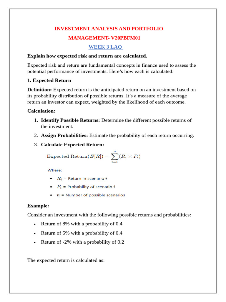 Iapm-V20pbfm01-Week 3 Laq | PDF | Standard Deviation | Risk
