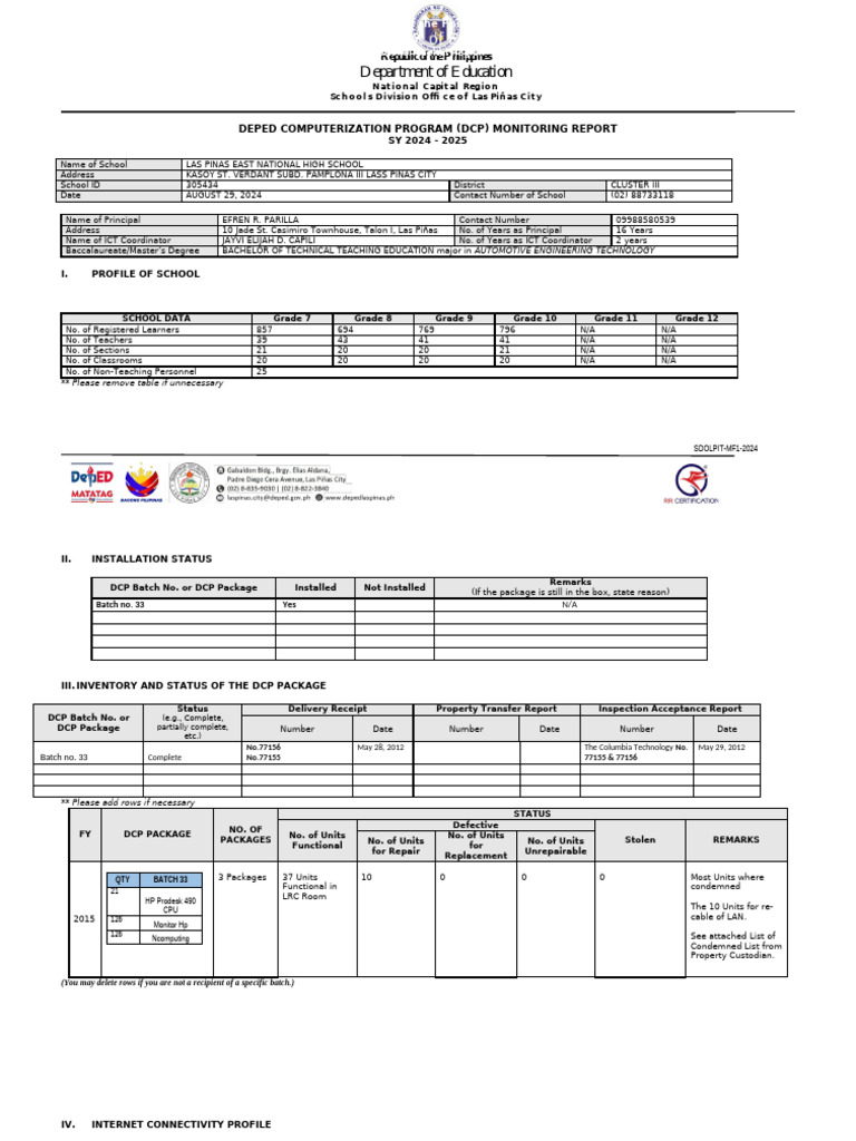 DCP Monitoring Tool Form 2024 | PDF | Educational Technology | Teachers
