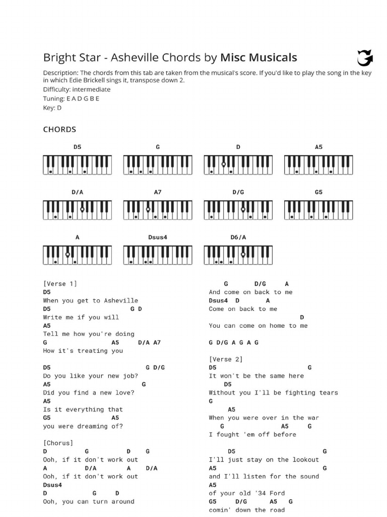 Bright Star - Asheville Chords | PDF