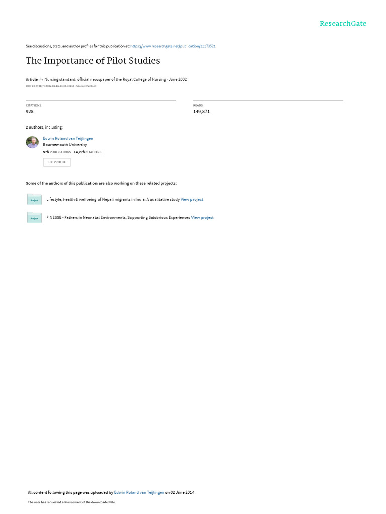 The Importance of Pilot Studies | PDF | Focus Group | Sampling (Statistics)