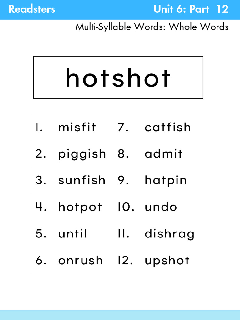 Readsters multisyllabic Unit 6 | PDF