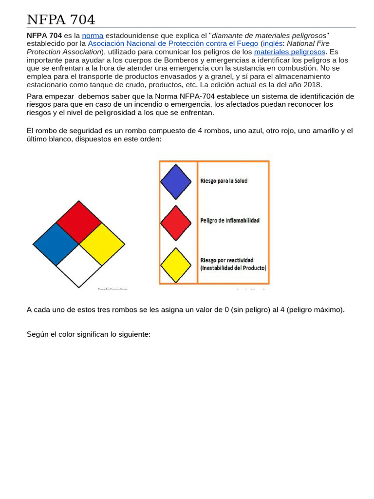 Norma NFPA 704: Diamante de Peligros | PDF | Compuestos químicos | Átomos