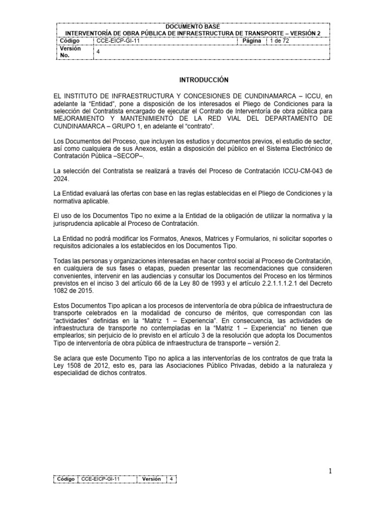 Proyecto de Pliego de Condiciones - ICCU-CM-043 de 2024 | PDF | Dólar ...