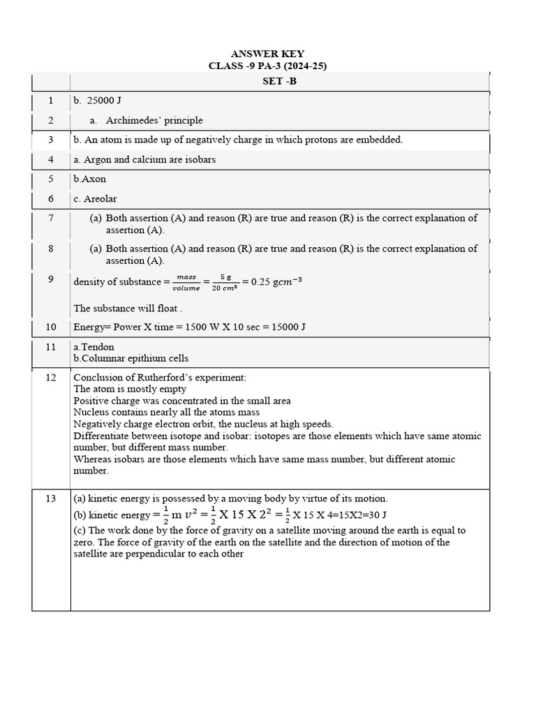 9 SCIENCE SET B ANSWER KEY | PDF