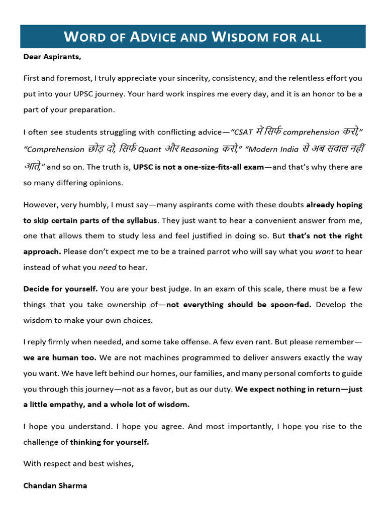 Word of Advice and Wisdom For All | PDF