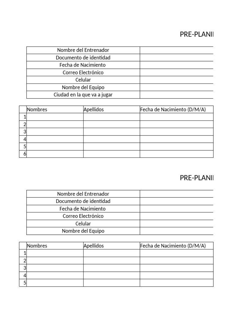 Pre Planillas Torneo Gatorade 5v5 2025 | PDF