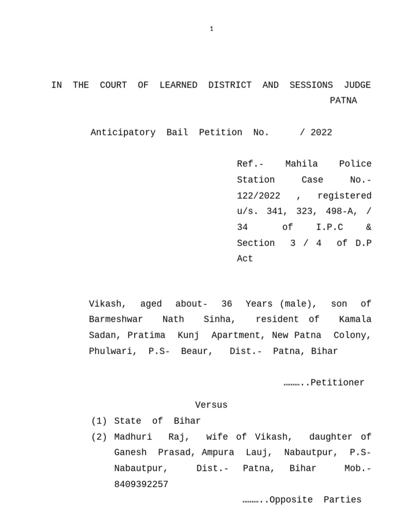 Anticipatory Bail Petition in Patna Case | PDF | Bail | Misconduct