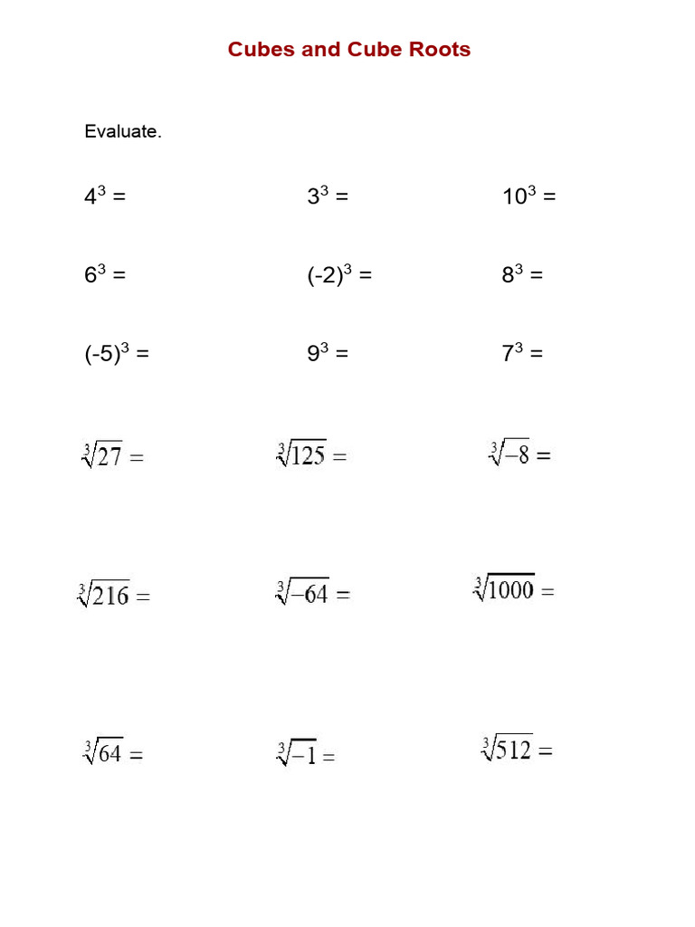 Cubes Cube Roots Worksheet | PDF