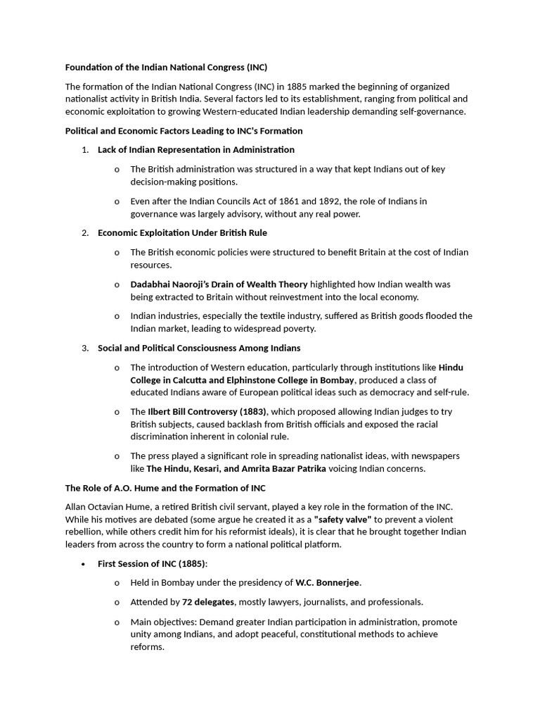 Foundation of The Indian National Congress | PDF | British Raj | Indian ...