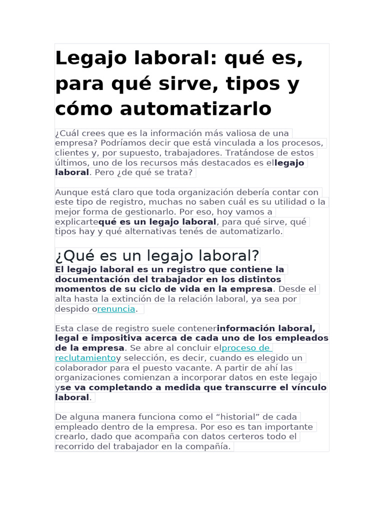 Qué es un legajo laboral y su utilidad | PDF