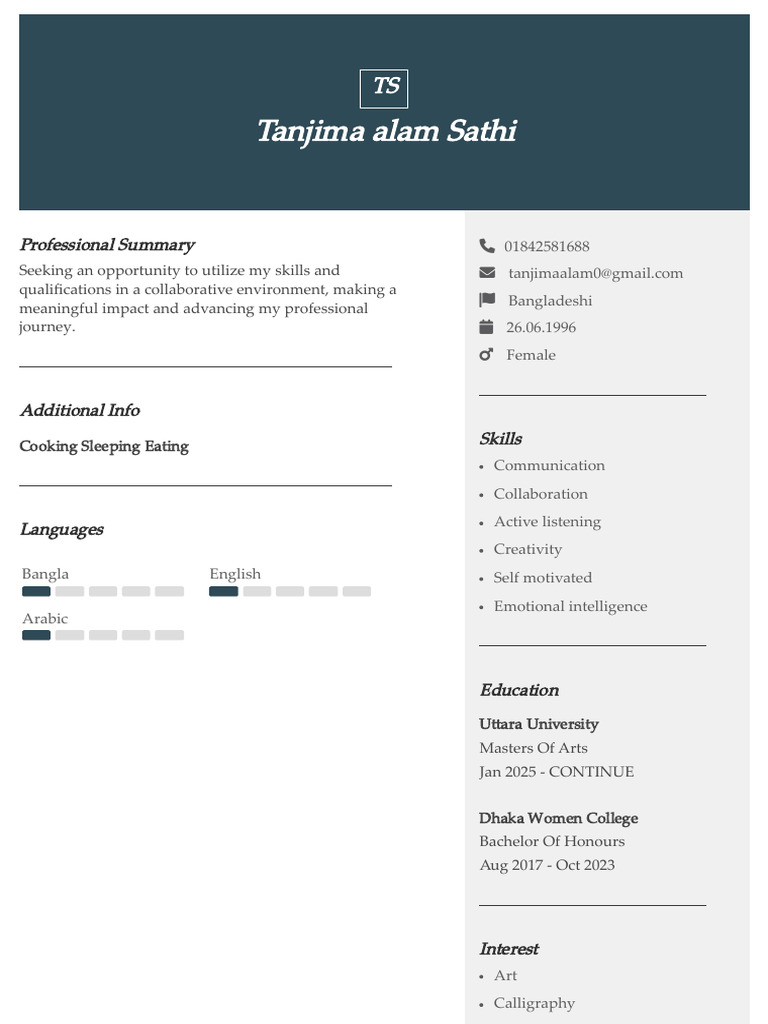 Tanjima Alam - Resume - 881 | PDF