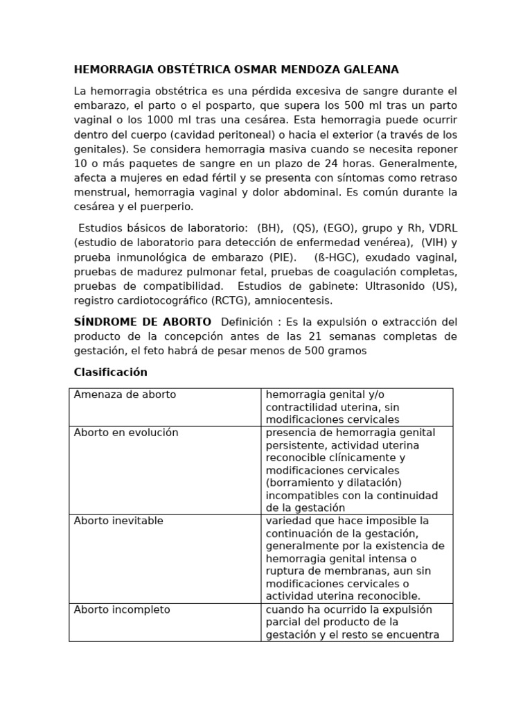 Hemorragia Obstétrica: Tipos y Manejo | PDF | El embarazo | Placenta