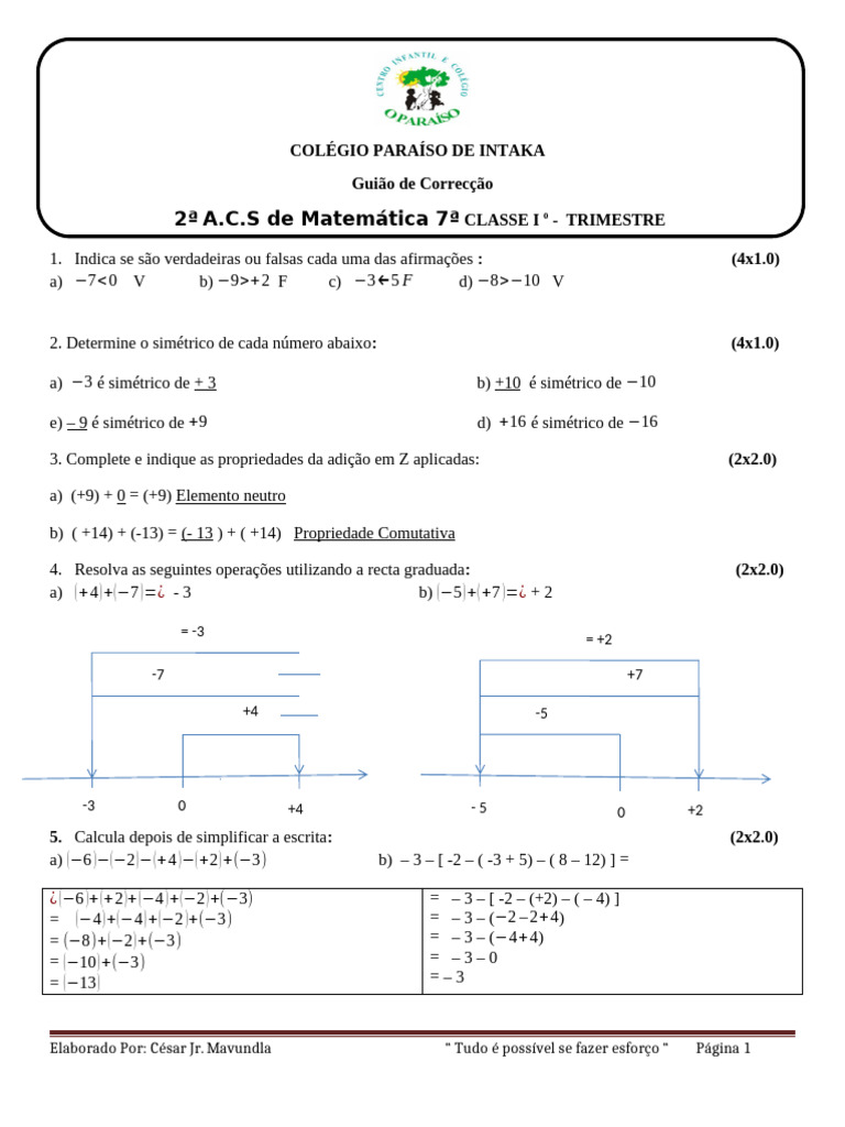 2a ACS de Matematica 7a Guiao de Correccao | PDF