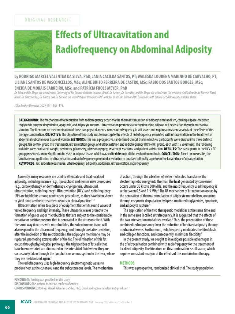 Effects of Ultracavitation and Radiofrequency On Abdominal Adiposity ...